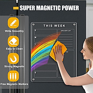 QUEENLINK Magnetic Acrylic Calendar for Fridge, Clear Acrylic Dry Erase Board 12" X 16" - Weekly Refrigerator Planner Board for Family, Home, Kitchen