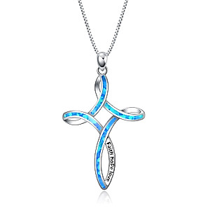 WINNICACA Opal Cross Necklace for Women 925 Sterling Silver Celtic Blue Fire Opal Cross Pendant Necklaces Faith Hope Love Christian Jewelry Gifts for Women Daughter Her Lover Birthday Gifts