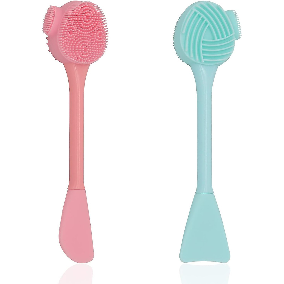 2 Pack Silicone Face Scrubber, 4 in 1 Facial Cleansing Brush, Handheld Face Wash Brush for Pore Cleansing, Gentle Exfoliating, Removing Blackhead, Blue and Pink