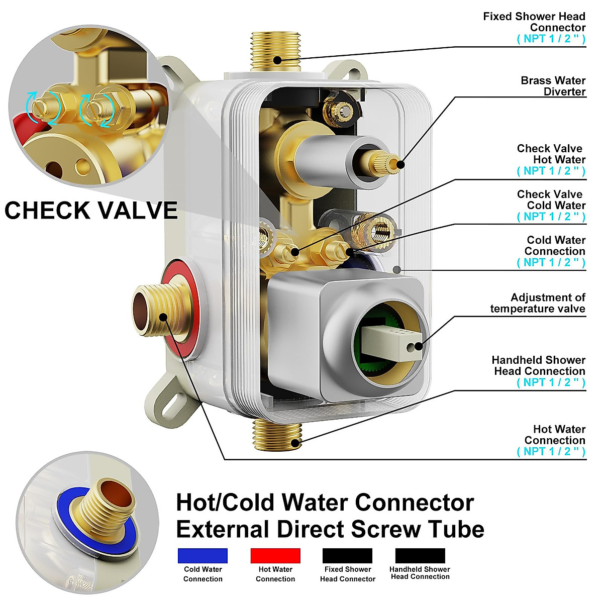 Shower System Modern Rain 12 inches Brass Shower Faucet Set With Valve and Diverter Shower Mixer With Handheld High Pressure Square Rainfall Shower Rough-in Valve (12‘’, Brushed Nickel)