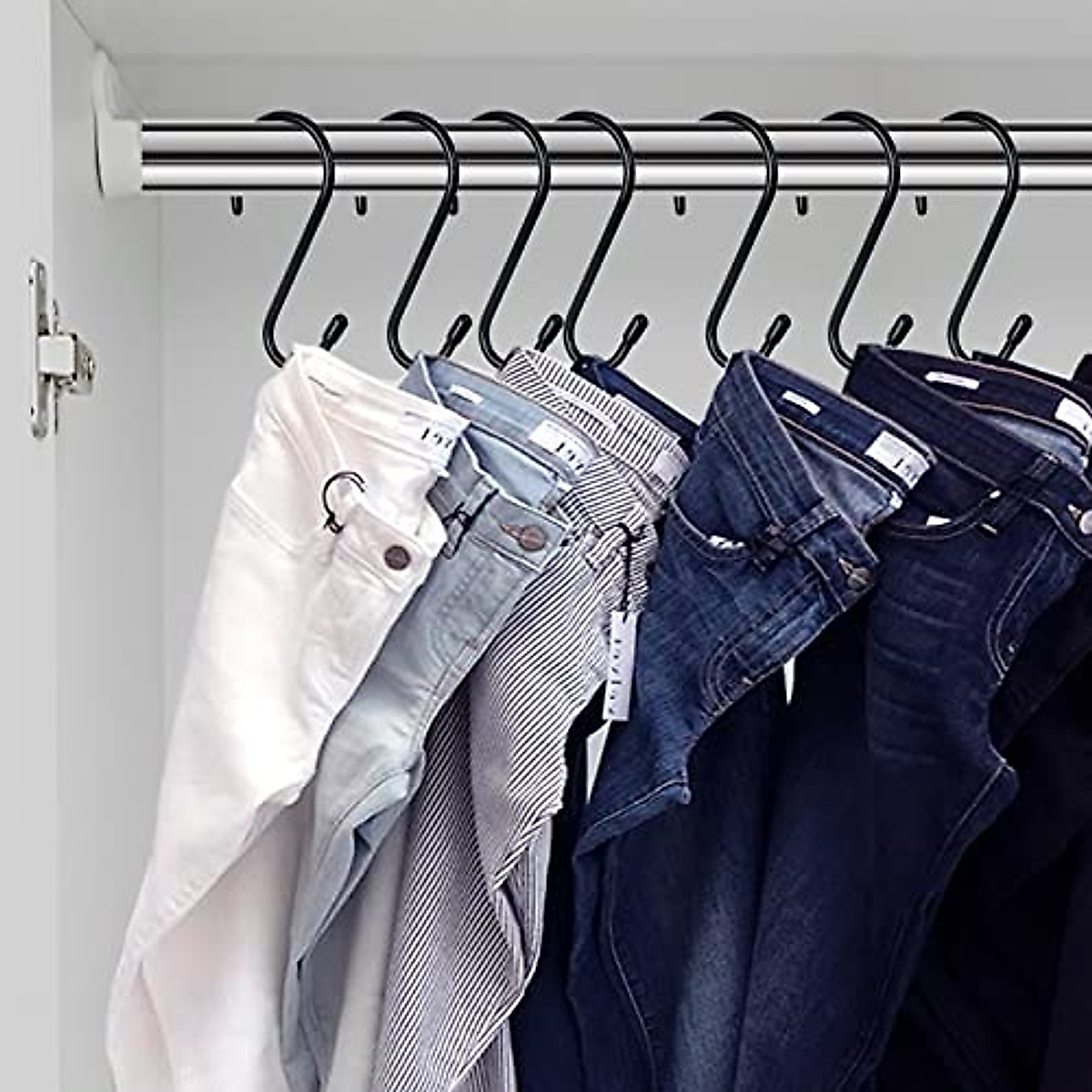18 Pack Large S Hooks for Hanging, 4-1/2 inch Heavy Duty Rust-Free Closet S Hook, Metal Non Slip Rubber Coated S Hooks Black for Hanging Clothes Jeans Plants Bag Belt Pan Pot Cup Towels Basket Tools