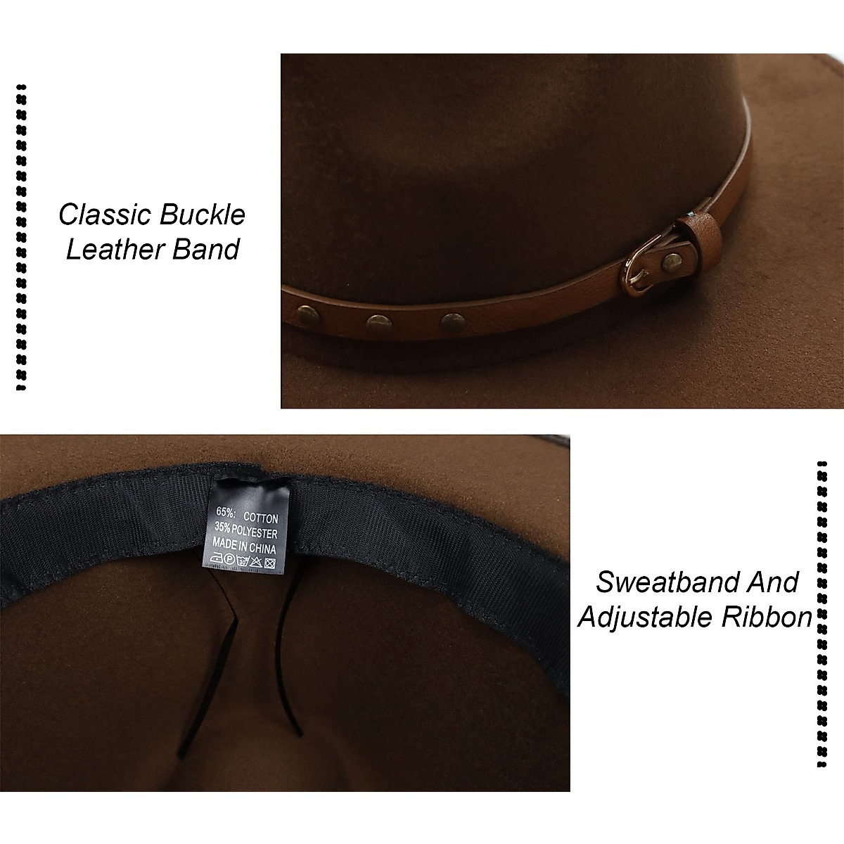 Koreshion Women Classic Fedora Hat Wool Wide Brim Felt Hats Jazz Cap with Belt Buckle Panama Hat Coffee