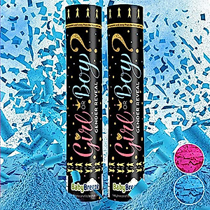 Gender Reveal Confetti Powder Cannon Biodegradable Baby Boy Blue Baby Girl Pink Gender Reveal Poppers - He or She Smoke Bomb Baby Shower Baby Party Decorations Supplies Confetti Sticks (2 Blue)
