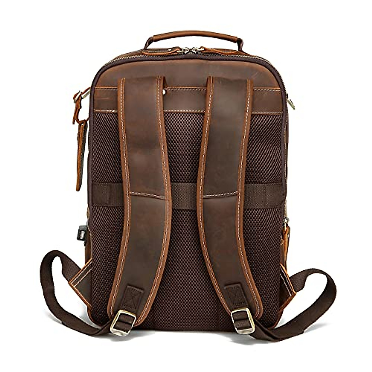 LANNSYNE Vintage Genuine Leather Backpack For Men 15.6 Inch Laptop Bag School Bag Overnight Weekender Camping Daypack Rucksack