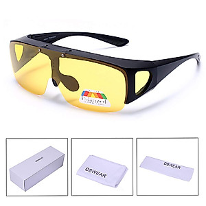DBWEAR Night Vision Glasses Polarized Fit Over Prescription Flip Up Lens Driving Night Glasses for Men Women, Yellow, Large