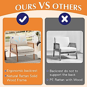 Alunaune Ivory Accent Chair Natural Rattan Armchair Upholstered Living Room Chairs, Modern Slipper Club Chair Guest Reception Couch Comfy Single Sofa for Reading Bedroom