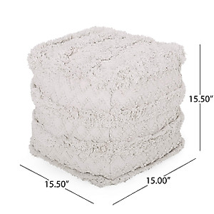 Christopher Knight Home Anna Boho Fabric Cube Pouf, White