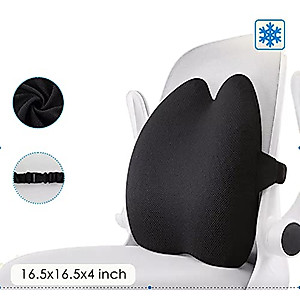 LunaBox Dense Lumbar Pillow - Ergonomic Patented Multi-Region Back Support for Lower Back Pain Tailbone Relief, Lumbar Support Cushion w/Strap for Home, Office Chair and Sofa - Black