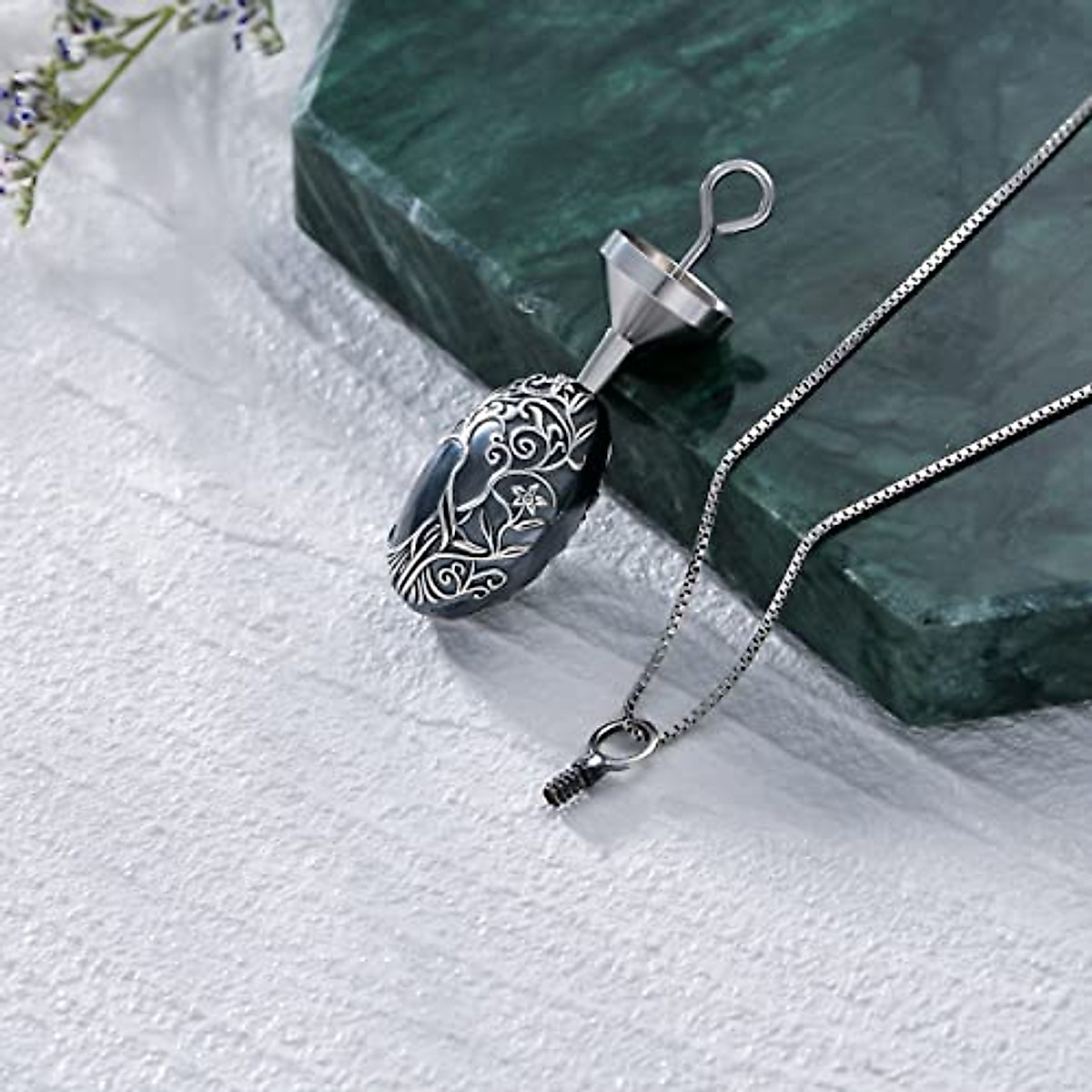 TOUPOP Hummingbird Urn Necklace for Ashes for Women 925 Sterling Silver Cremation Jewelry for Ashes for Men Cremation Keepsakes Pendant Memorial Necklace for Ashes of Loved One w/Funnel Filler