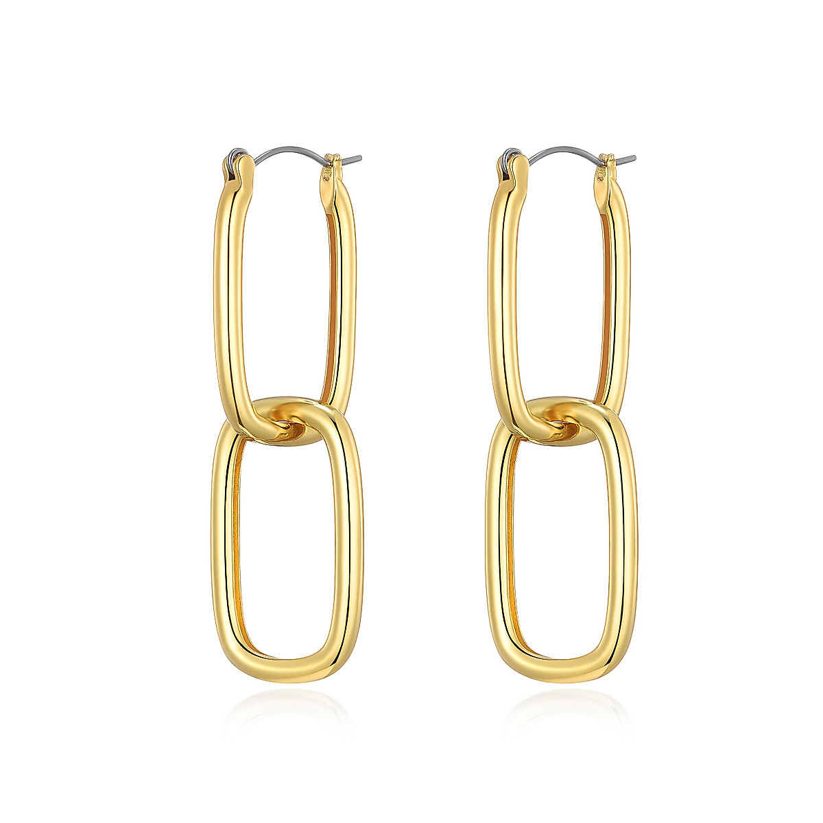 WOWORAMA Gold Chain Link Earrings for Women 14K Gold Long Paperclip Dangle Drop Earrings Double Square Hoop Earrings Minimalist Link Chain Dangling Earrings Jewelry