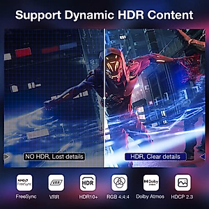 8K@60Hz DisplayPort to HDMI Cable 6.6ft, DP 1.4a to HDMI 2.1 Video Cord, Support 8K, 4K@120Hz/144Hz, 2K@240Hz, VRR, HDR, Dolby Vision, HDCP 2.3, DSC 1.2a for PC, HP, ASUS, DELL, GPU, AMD, NVIDIA