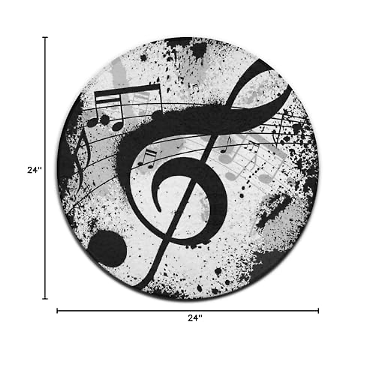 Large Round Area Rug Home Bedroom Decor Mat Modern Non Slip Circular Bathroom Rugs Outside Carpet Compatible with Gunge Black & White Music Notes 24inch(60cm)