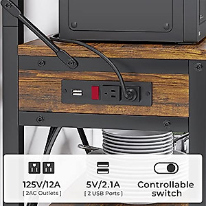 Itaar Bakers Rack with Power Outlet, 6-Tier Coffee Bar, Microwave Stand with Wine Rack, LED Lights and 10 Hooks, Bakers Racks for Kitchens with Storage, Rustic Brown