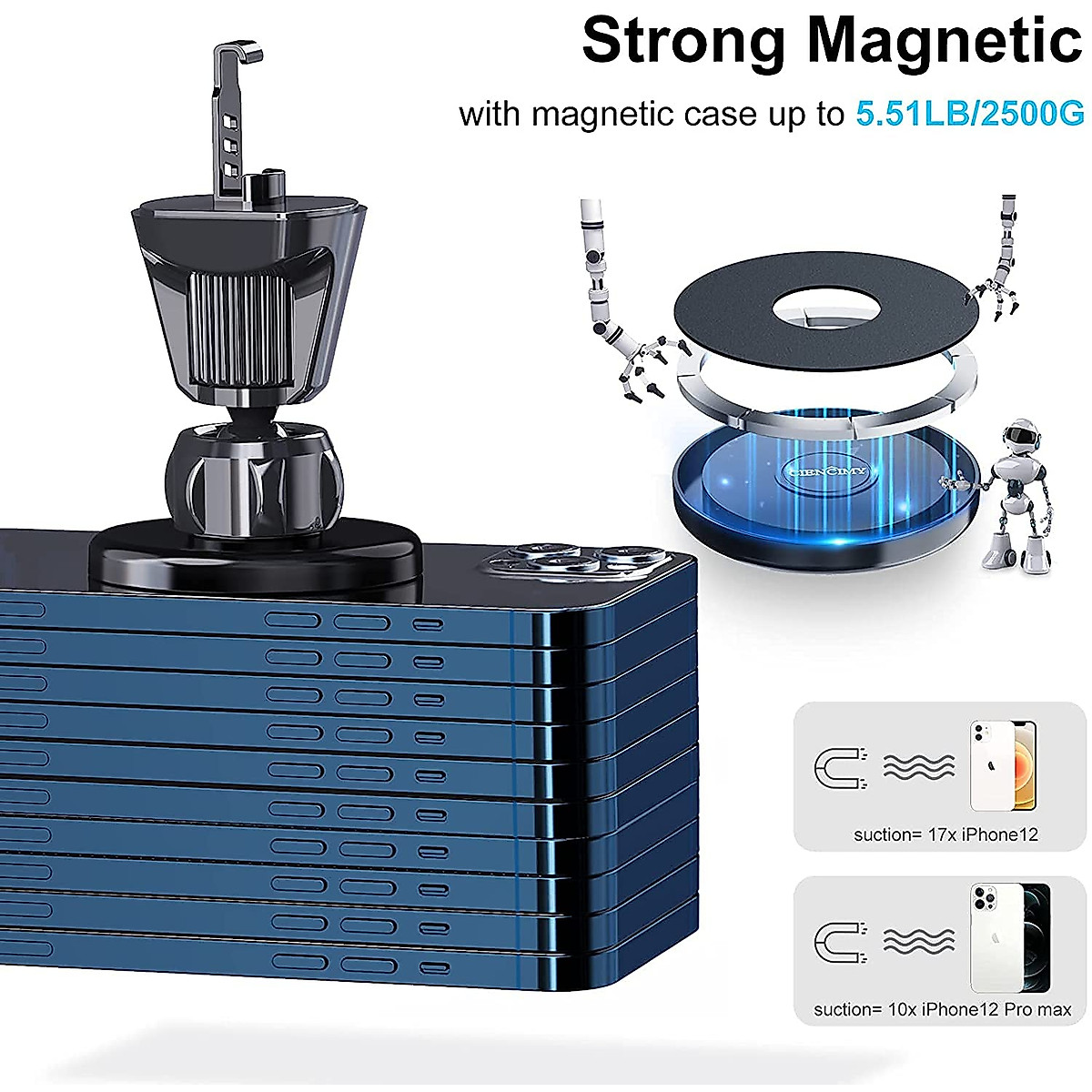 Ciencimy Magnetic Car Mount Compatible with MagSafe Case and iPhone 14 13 Pro Max Mini/iPhone 12 Pro Max Mini, 360° Adjustable Strong Magnet Air Vent Phone Holder（2 Pack