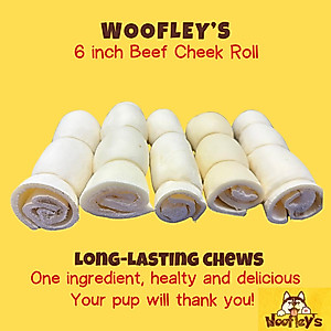 Woofley's 5-6" Buffalo Beef Cheek Roll -(10 Count)- Beef Cheek Rolls for Dogs - Long Lasting Natural Dog Chews