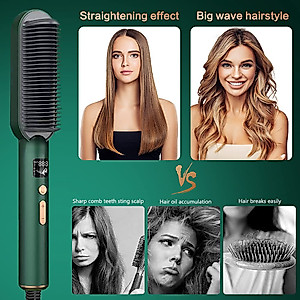 Hair Straightener Brush, Ionic Straightening Brush, Ceramic Hot Comb with LED Display, Anion Generator, 3 Heat Levels, Anti Scald, Fast Heating & Auto Off Safe for Home, Travel and Salon (Green)