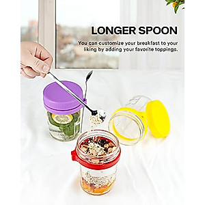 OVERTANG Overnight Oats Containers with Lids and Spoons, 6 Pack 12oz Mason Jars for Overnight Oats, Large Capacity Airtight Oatmeal Container with Measurement Marks Wide Mouth for Salad, Cereal