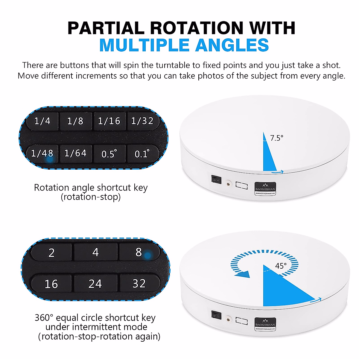 BAOSHISHAN Motorized Rotating Display Stand 13.7inch/110LB, 360 Degree Photography Turntable with Remote Control, Electric Turntable for Products Photo or Short Video, Panoramic Images, 3D Scanning