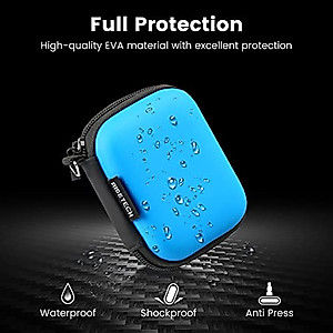 Earphone case, RISETECH Earbud Carrying Case Holder Hard EVA Headphone Small Zipper Pouch Compatible with Beats Fit Pro, TOZO A1, Bose Soundsport, EarPods, AirPods, Sony Wired Earbuds with Clip -Blue