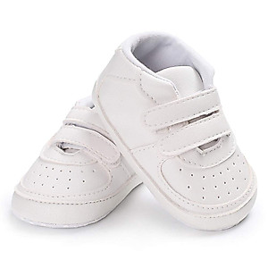 Csfry Newborn Baby Boys' Premium Soft Sole Infant Prewalker Toddler Sneaker Shoes White US4