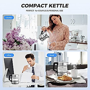 LUUKMONDE 1500W Electric Kettle, 1 L Glass Tea Kettle Light Weight, Cordless Water Boiler with LED Indicator, Auto-Shutoff & Boil-Dry Protection, BPA Free