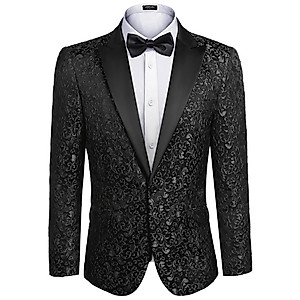 COOFANDY Men's Floral Party Dress Suit Stylish Dinner Jacket Wedding Blazer One Button Tuxdeo Black US S