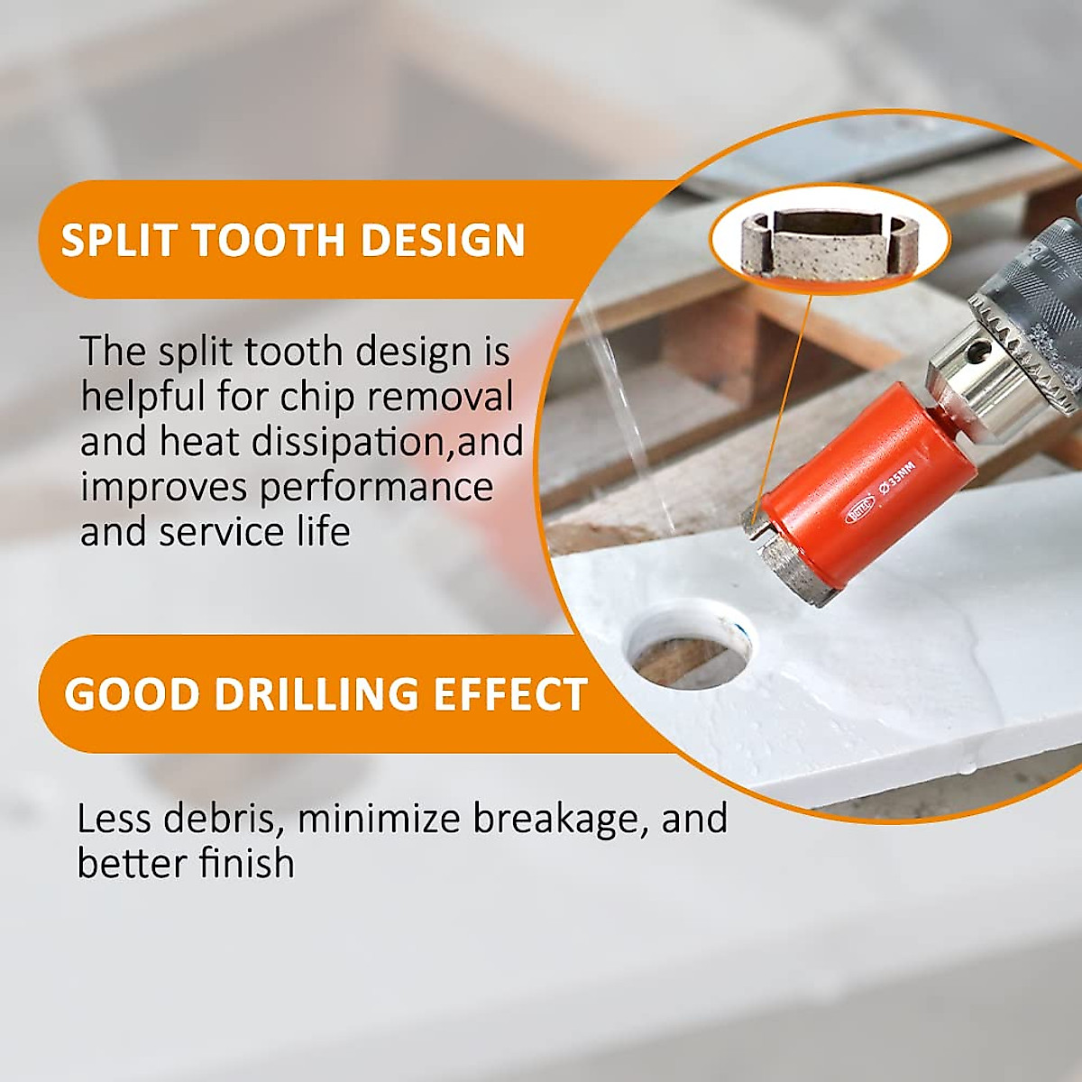 BGTEC Diamond Core Drill Bit, 2" 50mmWelded Diamond Wet Drilling for Marble, Granite, Artificial Stone, Ceramic Tile