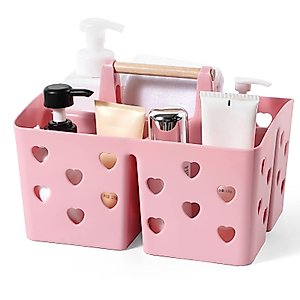 Anyoifax Portable Shower Caddy Plastic Shower Basket Organizer Divided Bathroom Caddy Storage Cleanning Caddy Tote with Handle for College, Dorm Room, Kitchen, Pink