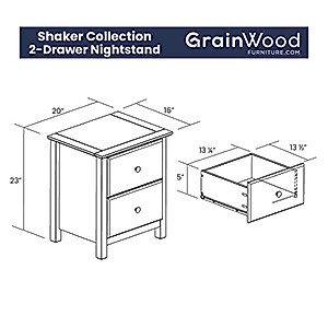 Grain Wood Furniture Shaker 2-Drawer Nightstand, Walnut