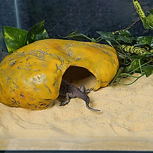 Cosyall Reptile Hide Cave Simulation Stone Resin Hideout Snake Hide Log Leopard Gecko Lizard Tank Accessories Habitat Terrarium Decoration Rock for Spider Frog Amphibian Medium