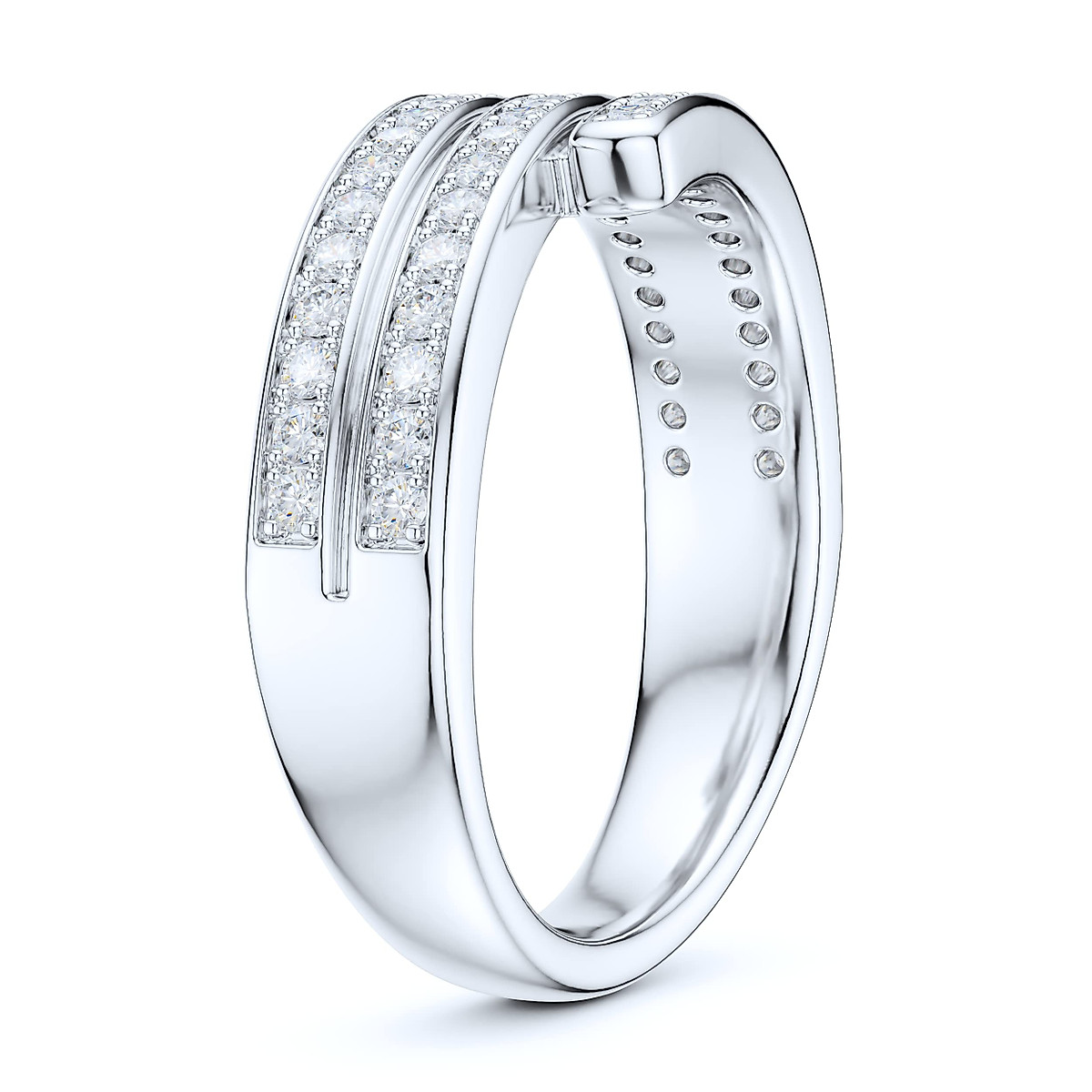 PRSTANI 7.5mm Wide Sterling Silver Triplex Row Simulated Round Brilliant Cut Diamonds Unisex Wedding Ring (5.5)