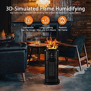 BNTET Space Heater with Humidifier, Ceramic Heater for Indoor Use, Fast Heating, Oscillating, Electric Heater with Thermostat, Remote Control, 3D Flame Effect, Portable Heater for Home, Office