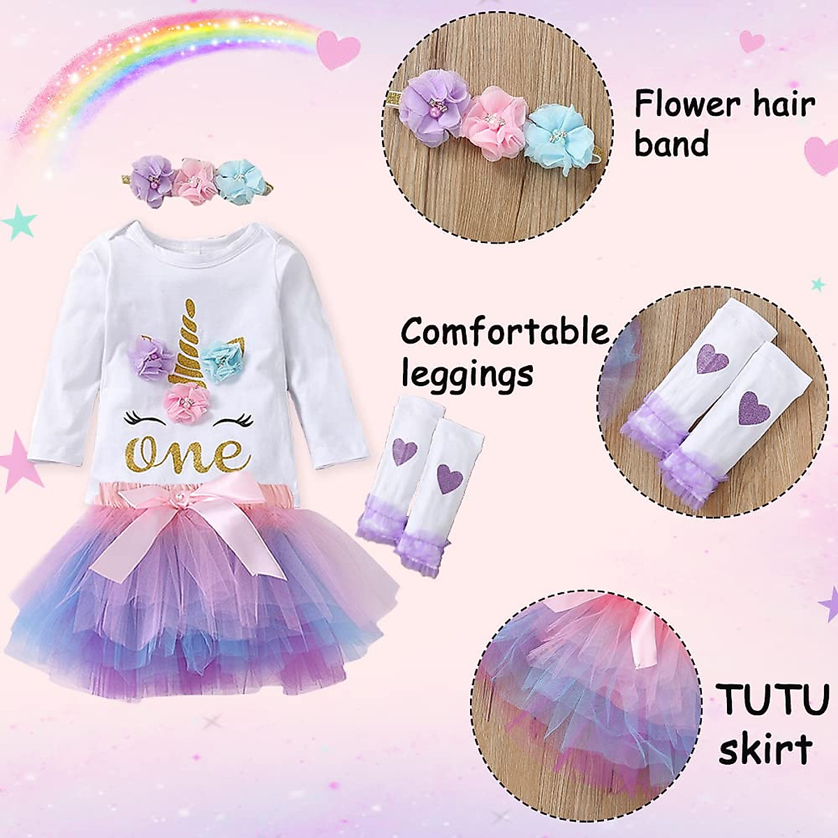 XIFAMNIY Baby Girl 1st Birthday Outfit 1 Year Unicorn Onesie Tutu Dress Headband Legging Socks
