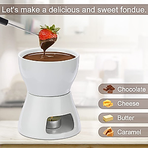 BSTKEY 400ML Ceramic Butter Warmer Set with 4 Forks, Fondue Pot Melting Pot Set, Melt Hot Pot Bowl Set For Cheese Chocolate Butter Caramel