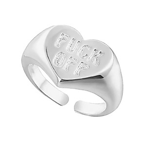 Personalized Encouragement Words Heart Band Ring for Women Inspirational Finger Tail Ring Knuckle Expandable Adjustable Hypoallergenic Stacking Cool Dainty Fashion BFF Birthday Daughter Gifts Christmas (Silver)