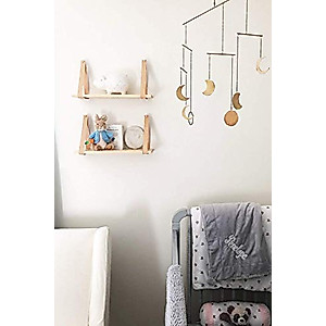 Mkono 4 Pack - 2pcs Hanging Wall Shelf Floating Wood Storage Shelves Leather Strap Swing Organizer, and 2pcs Macrame Woven Wall Hanging Boho Home Chic Bohemian Geometric Art Decor