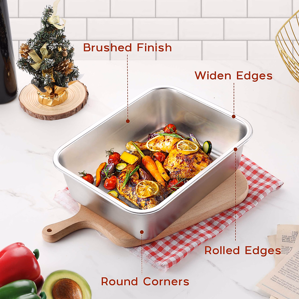 Onader 9 x 11 Inch Lasagna Pan Deep Stainless Steel Baking Pan Set of 2 Rectangular Cake Pan