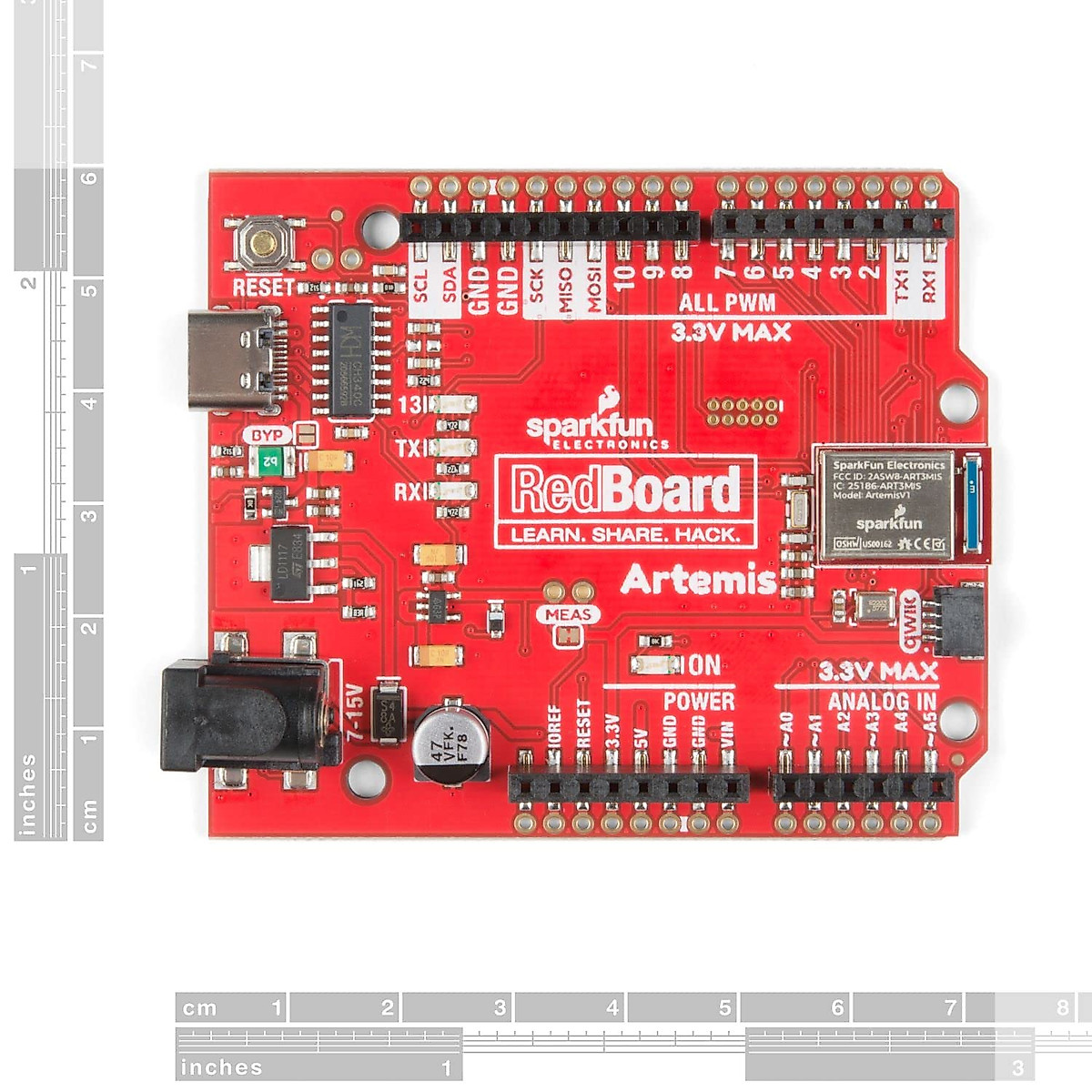 SparkFun RedBoard Artemis Machine Learning Development Board Includes BLE One megabyte of Flash USB-C connector Qwiic I2C MEMS microphone Compatible with Arduino IDE Run TenserFlow models R3 footprint