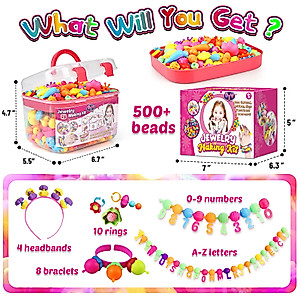 FUNZBO 520+ Snap Pop Beads - Beads for Bracelets Jewelry Making Kit, Arts and Crafts Supplies for Kids, Toys for Girls Age 3 4 5 6 7 8 Years Old Birthday Easter Holiday Valentine Gift