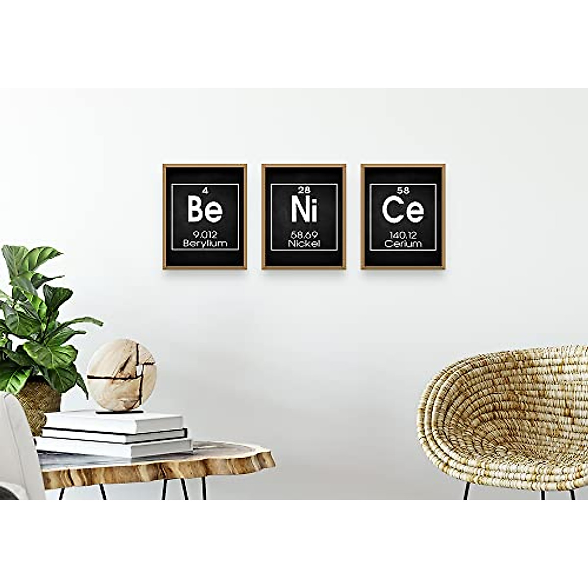 Be Nice Periodic Table of Elements Print, Set of THREE 8"x10" Unframed Inspirational Science Poster, Chemistry Art Ideal for Science Lab, Classroom or Home Decor