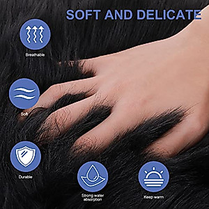 Sibba Faux Fur Fuzzy Area Rug Chair Pad Protectors 30 cm Black Small Round Cover Pillow Cushion Carpet Mat Desk Sofa Seat Couch for Living Room Kids Bedroom Home Decor Photographing Background Craft