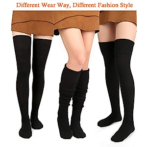Moon Wood Women Thigh High Socks Black Over the Knee Leg Warmer Girls Tall Long Stockings, 1 Pack