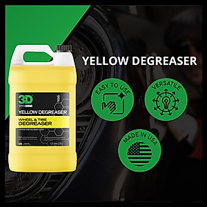 3D Yellow Degreaser Wheel & Tire Cleaner - Safely Removes Brake Dust & Dirt from Wheels & Tires - All-In-One Car Wash Detailing Spray Refill 1 Gallon