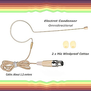 XGWTH Headset Microphone Single Ear Earset Headworn Over Ear Hanging Condenser Omnidirectional Mic Compatible with Shure Wireless System Bodypack Transmitter with 1.2m Cable Mini XLR 4 Pin TA4F Plug