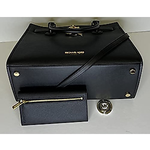 MICHAEL Michael Kors Hamilton MD Satchel bundled with Trifold Wallet and Purse Hook (Black)