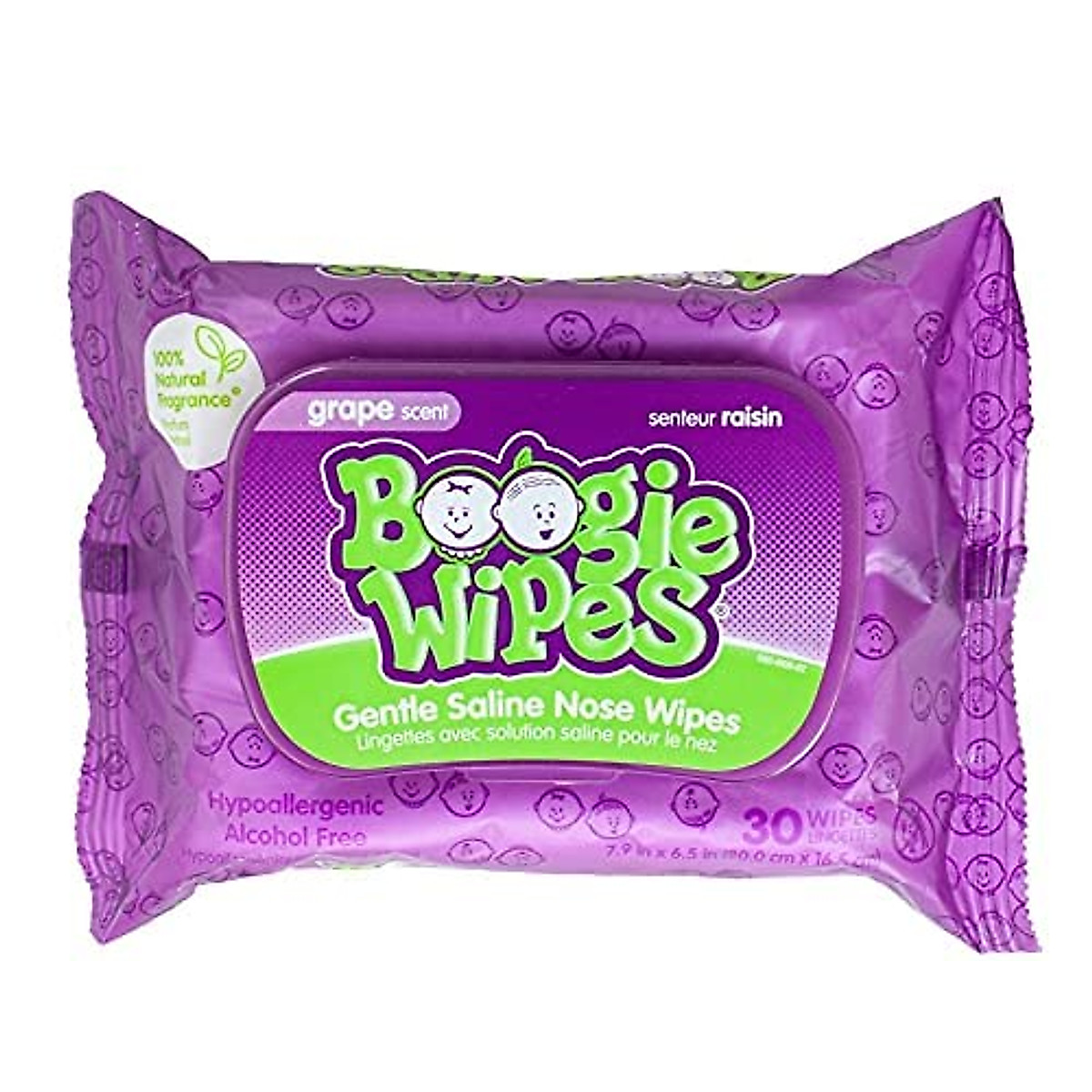 Baby Saline Wipes by Boogie for Face, Body & Nose, FSA/HSA Eligible, for Baby and Kids Made with Natural Saline, Grape Scent, 180 Count (Pack of 6)