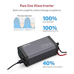 BESTEK 1000W Pure Sine Wave Power Inverter DC 12V to 110V AC Car Inverter with Digital LCD Display 4.2A Dual USB Charging Ports
