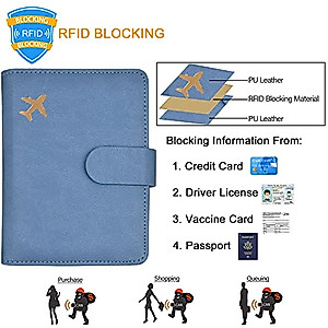 Doulove Passport and Vaccine Card Holder Combo Rfid Blocking, Upgraded Multi-Function Travel Wallet Passport Holder with Card Slot, Passport Cover for Women Men Blue