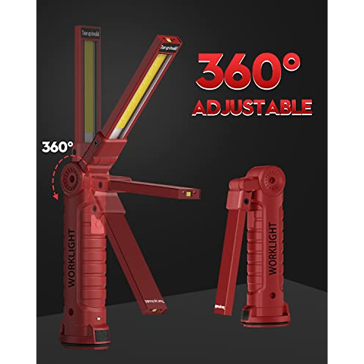 Rechargeable Flashlights, Coquimbo LED Work Lights with Magnetic Base 5 Modes 360° Rotate, Tool Gifts for Men, Dad, Husband, Handyman﻿ (2 Pack, Red)