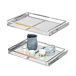 WEJIPP Expendable Pull Out Cabinet Organizer Slide Out Kitchen Cabinet Storage Shelves Heavy Duty Stainless Steel Shelf Holder for Under Sink Pantry Closet Under Cabinet, 2 Packs